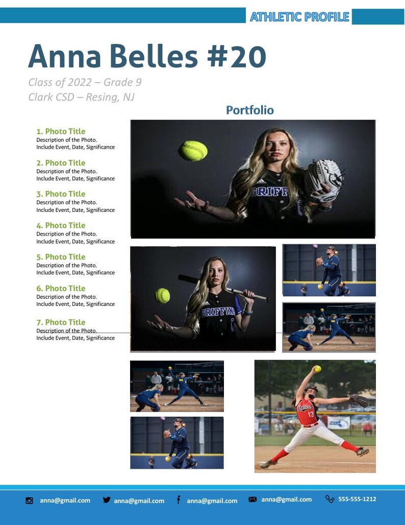 Softball Athletic Profile Deluxe Template Etsy