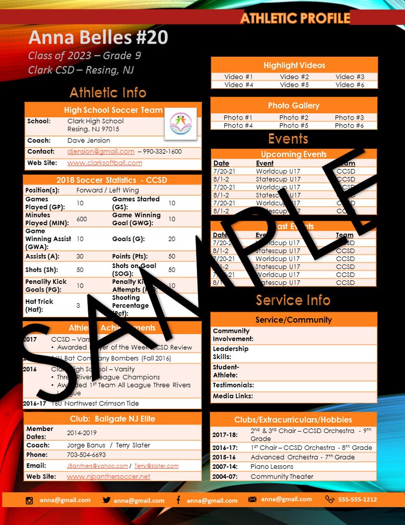 Soccer - Athletic Profile Deluxe Template Blast of Color - Etsy