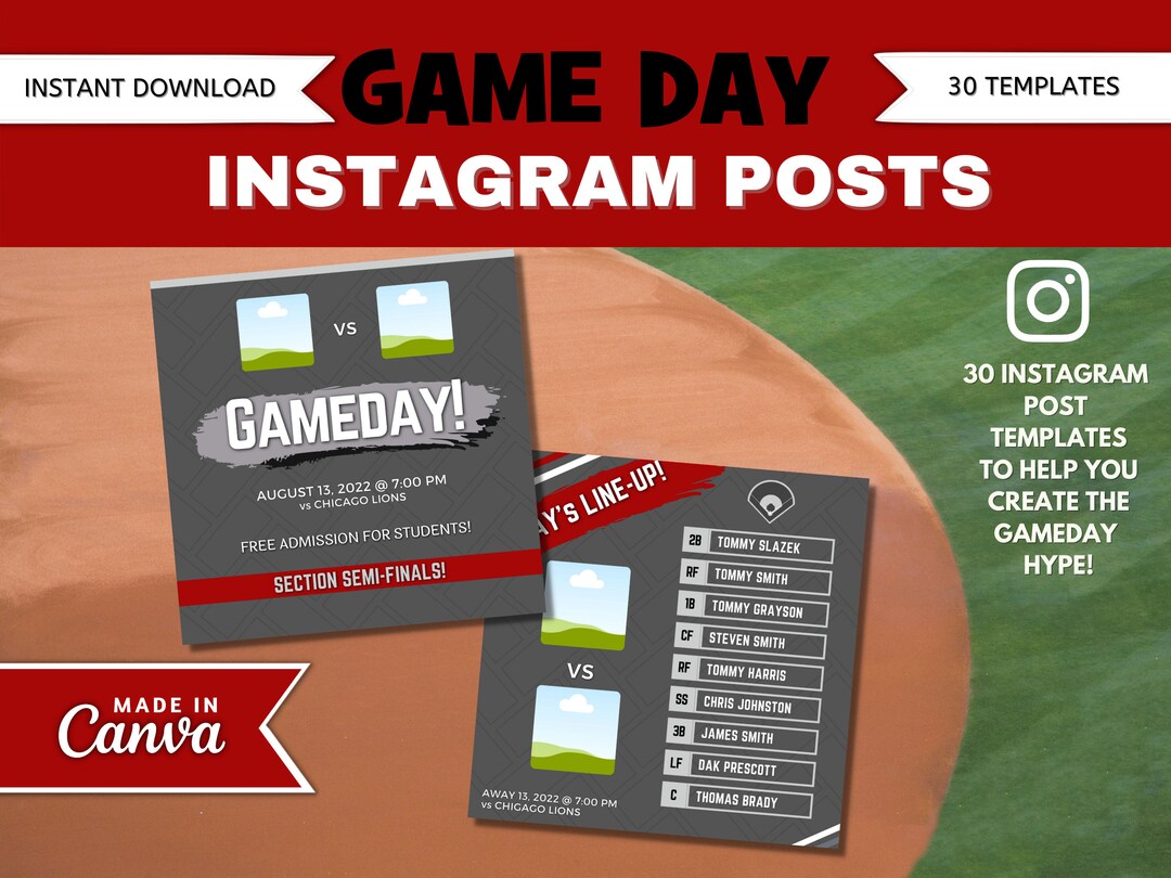 Game Day Team Instagram Post Templates - Etsy