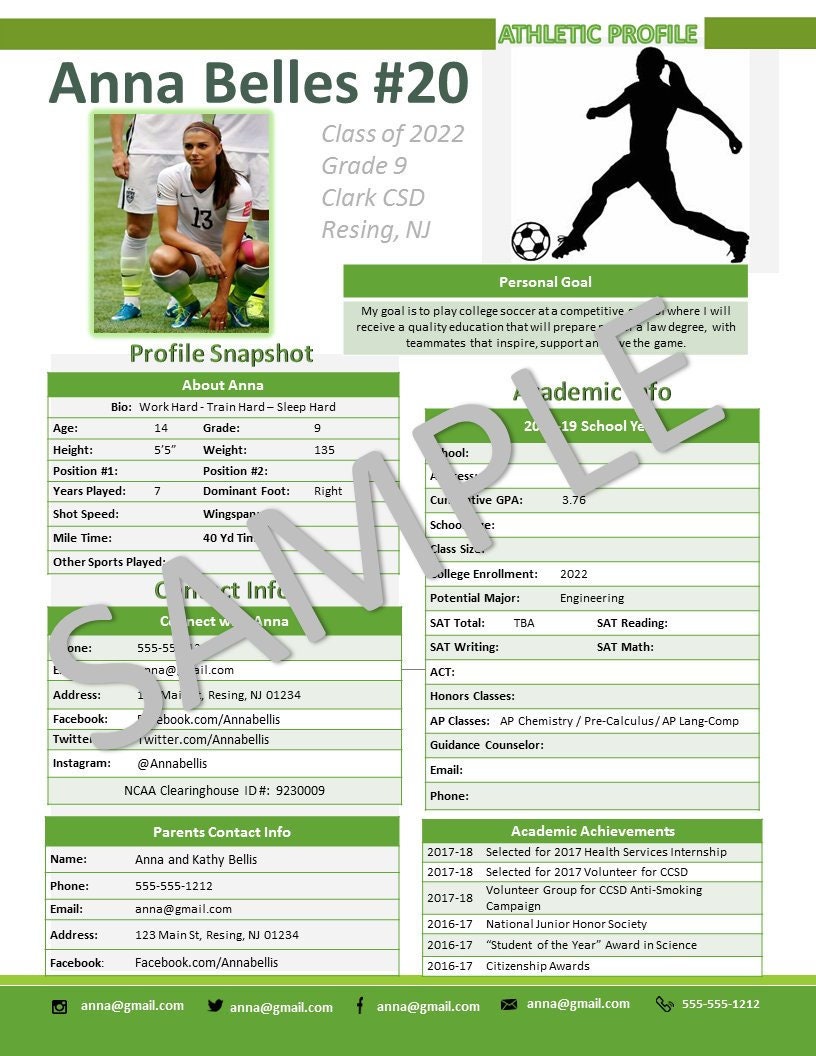 Soccer - Athletic Profile Deluxe Template - Etsy