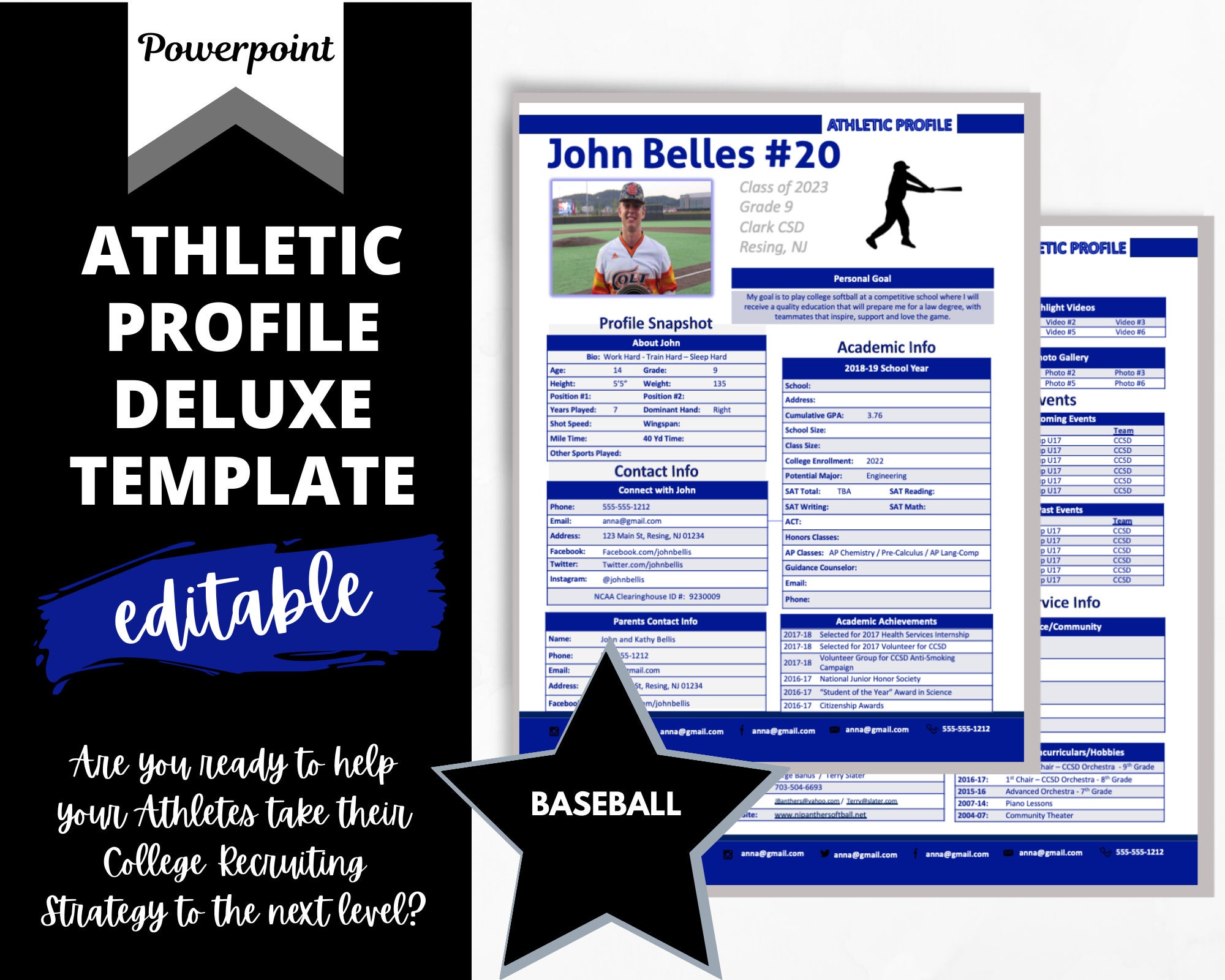 Baseball - Athletic Profile Deluxe Template - Navy | Powerpoint ...