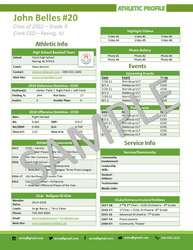 Baseball - Athletic Profile Deluxe Template - Etsy