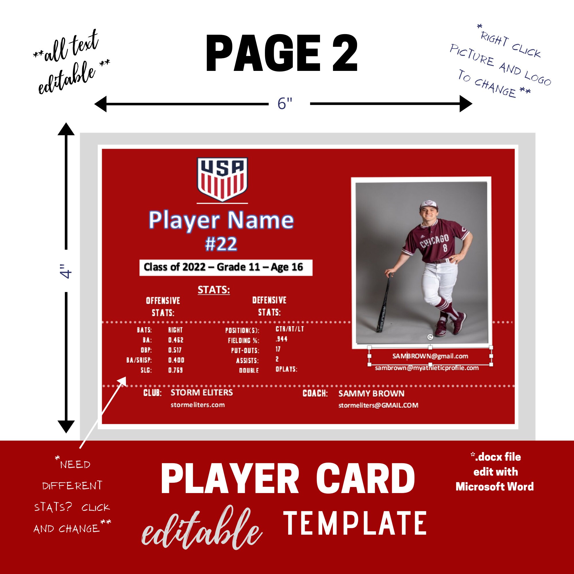 Player Card - Athletic Profile Player Card Template - Red and White ...