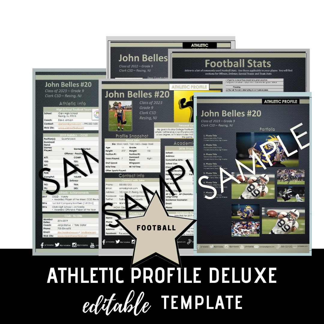 Football - Athletic Profile Deluxe Template Rugged Style - Etsy