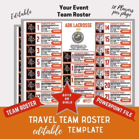 YOUR EVENT Team Roster Template Orange & Red Grind 18 - Etsy