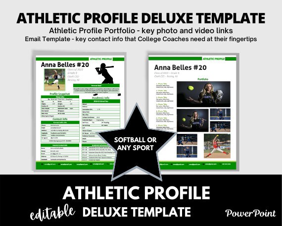 Softball - Athletic Profile Deluxe Template - DARK GREEN - Etsy