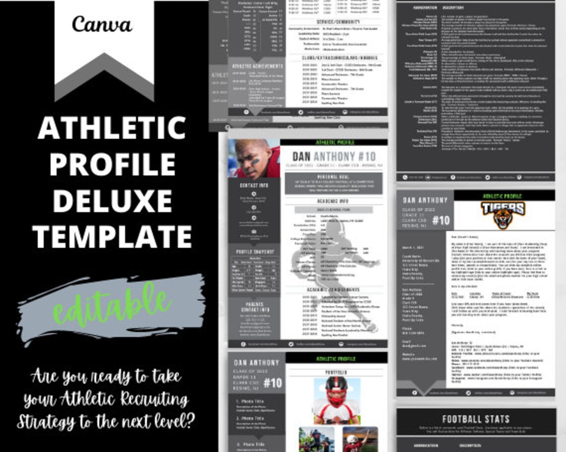 Football Athletic Profile Deluxe Template Black Editable Athletic ...