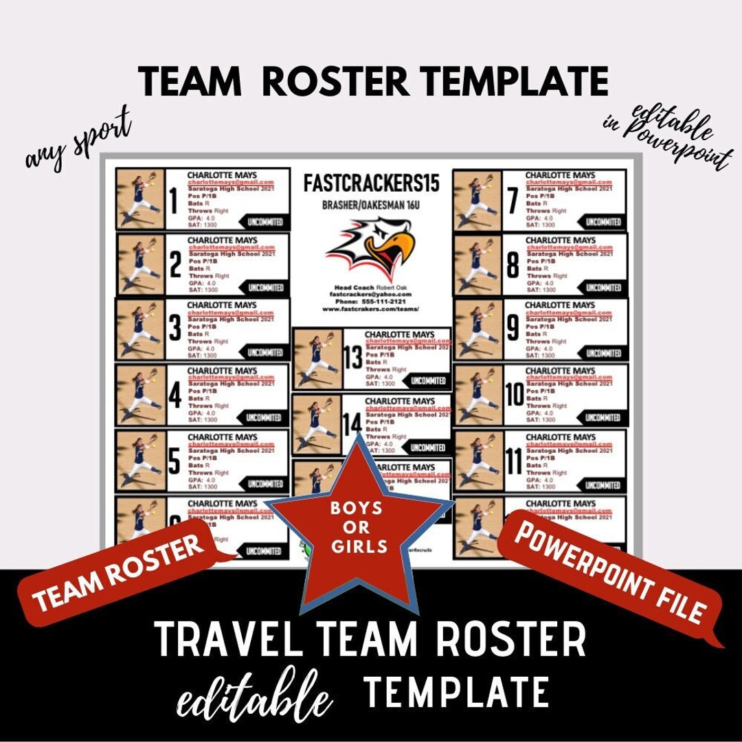 Travel Team Roster Template - Black & Red - 15 Players per Page ...
