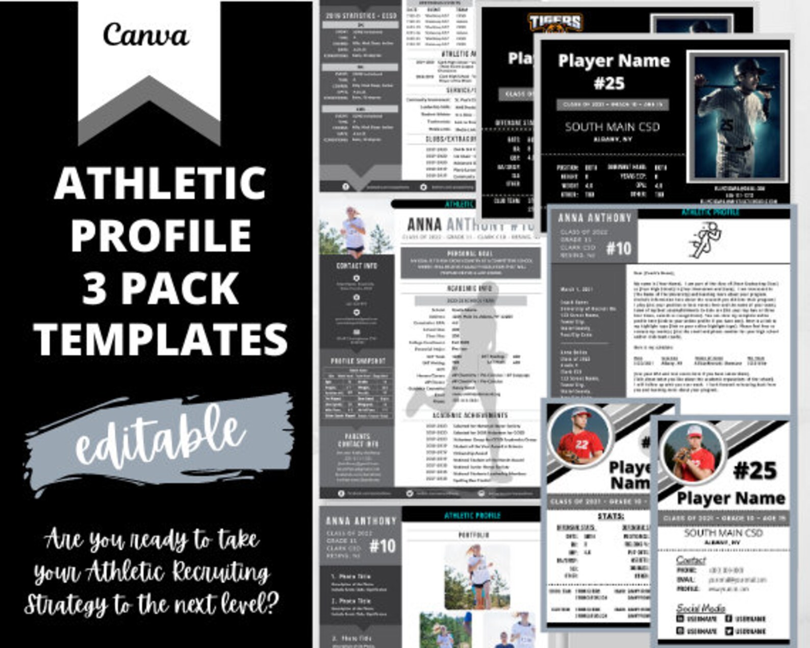 The 3 Pack - Editable Athletic Profile Templates | College Sports ...