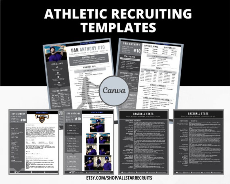 Baseball - Athletic Profile Deluxe Template - Black | Editable Athletic ...