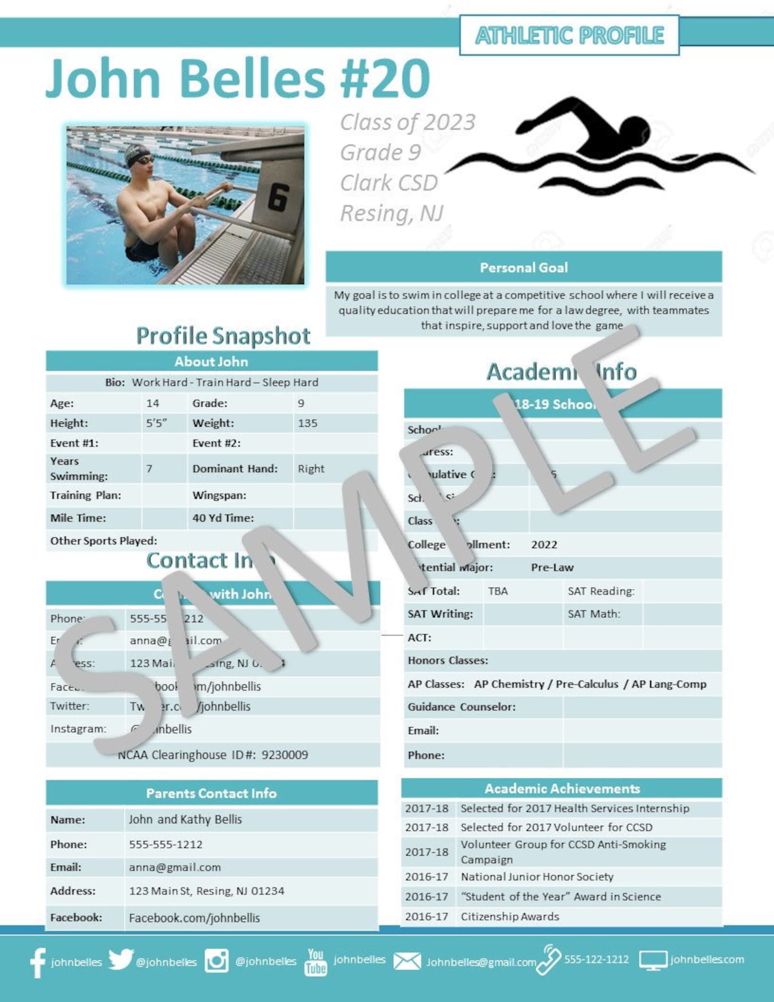 Swim and Dive - Athletic Profile Deluxe Template - Etsy