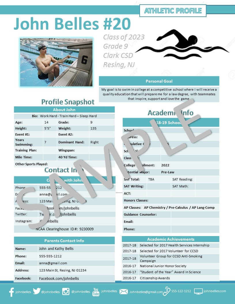 Swim and Dive - Athletic Profile Deluxe Template - Etsy