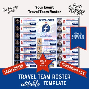 YOUR EVENT Travel Team Roster Template - Red White & Blue - 18 Players ...
