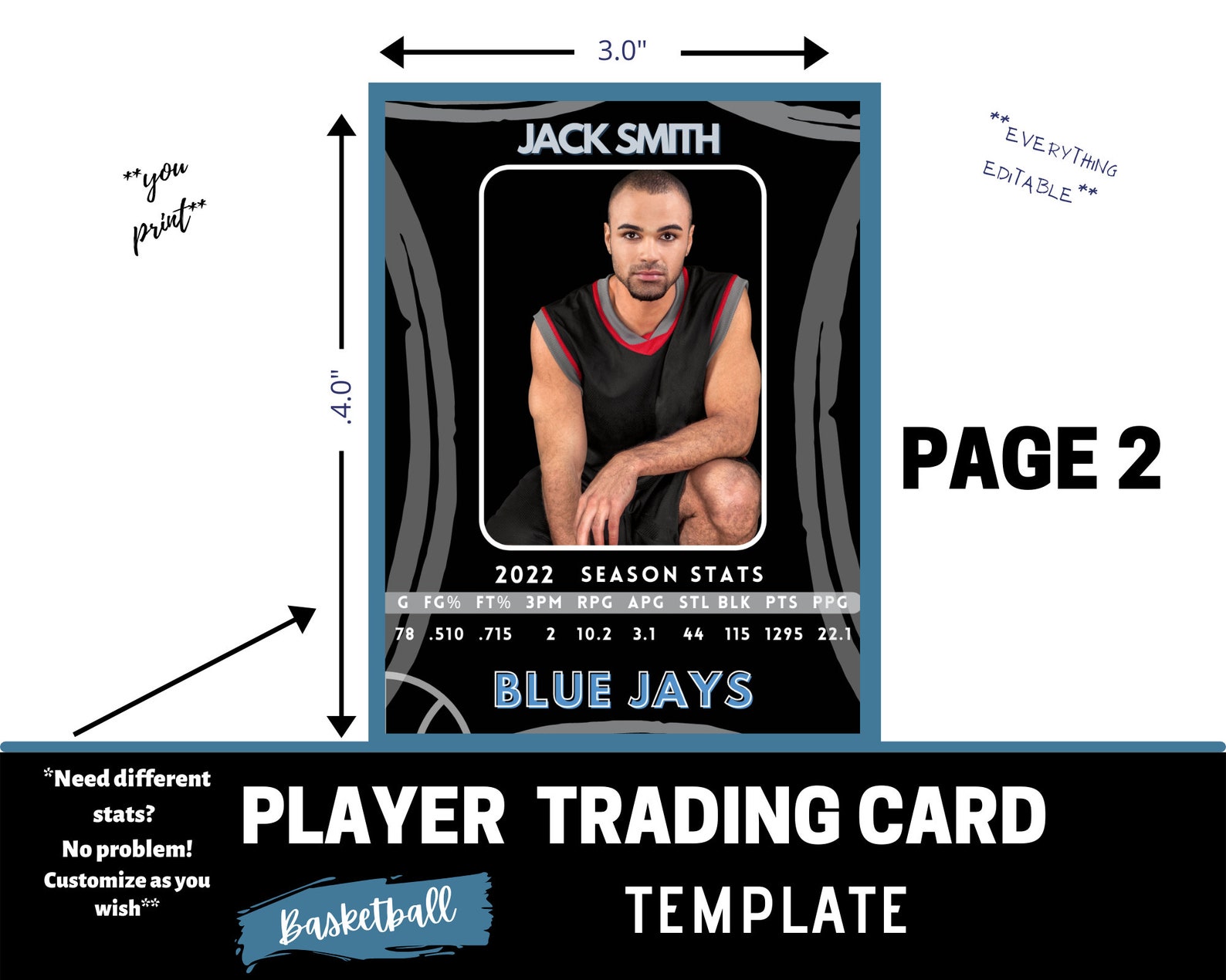 Basketball Trading Card Template - 3" X 4" Trading Card Template ...