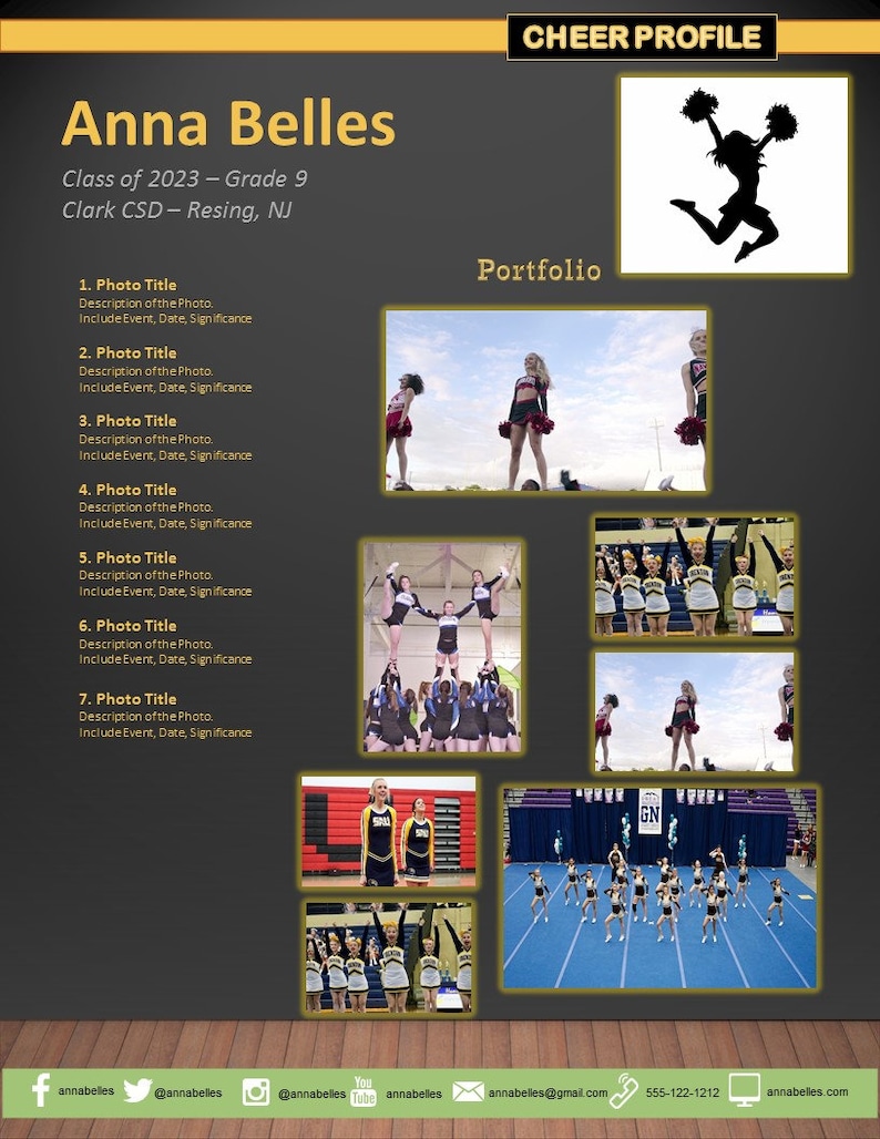 Cheer Profile Deluxe Template - Black & Gold - Etsy