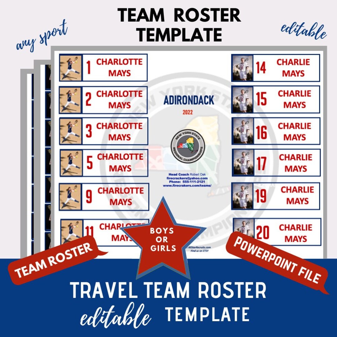 Travel Team Roster Template - Red White & Blue - 12 Players - Etsy