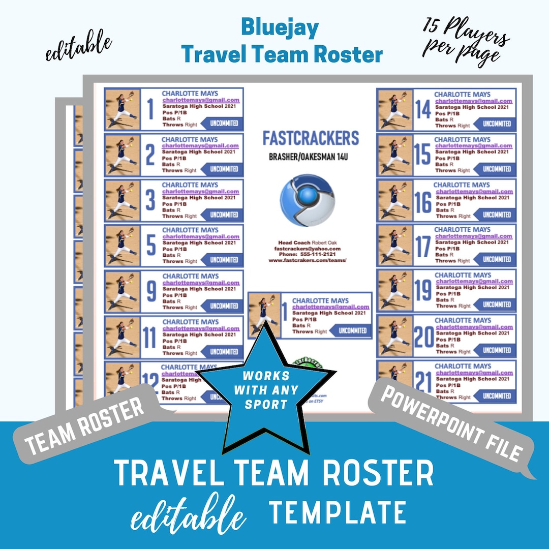 Travel Team Roster Template - Bluejay - 15 Players - Etsy