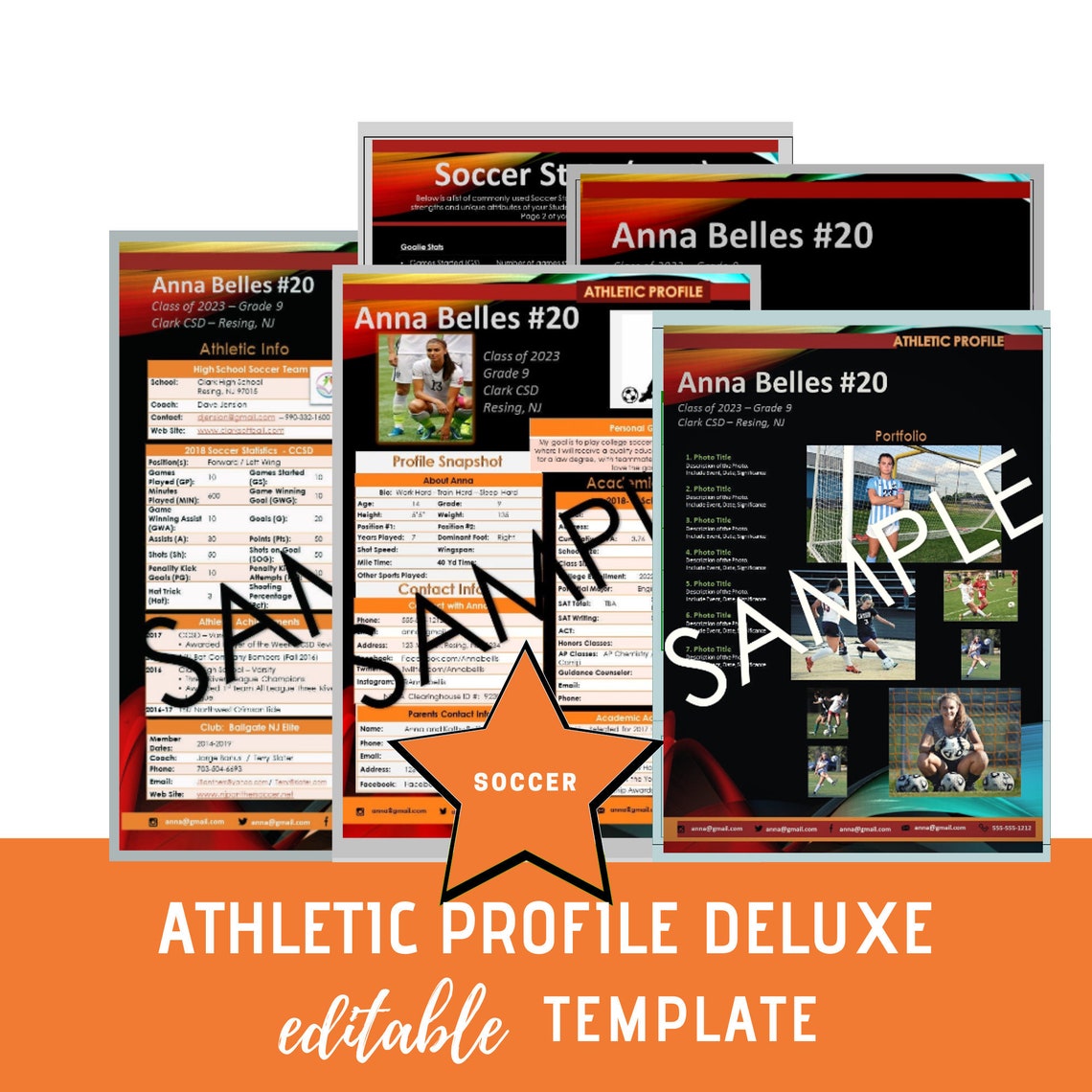 Soccer Athletic Profile Deluxe Template Blast of Color - Etsy