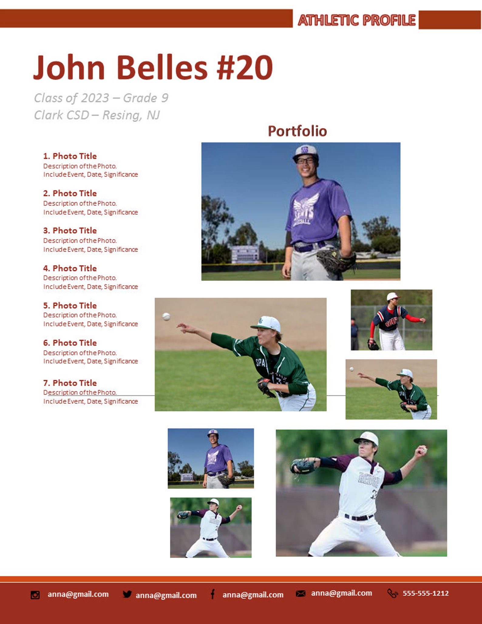 Baseball Athletic Profile Deluxe Template the Crimson - Etsy