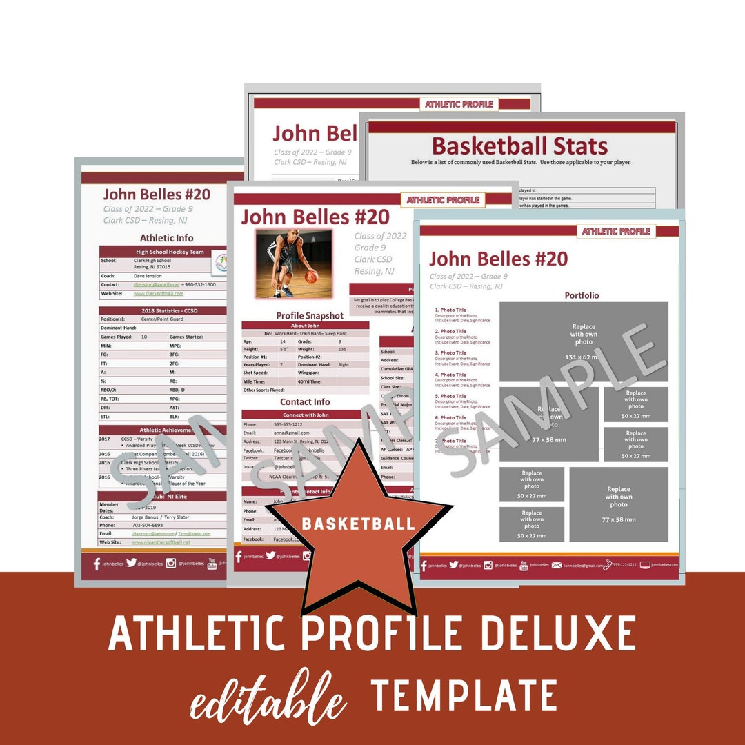 Basketball - Athletic Profile Deluxe Template - Etsy