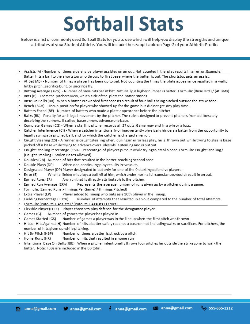 Softball - Athletic Profile Deluxe Template - Etsy