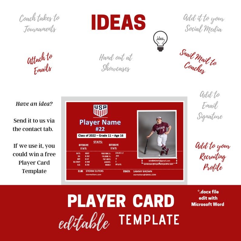 Player Card - Athletic Profile Player Card Template - Red and White ...