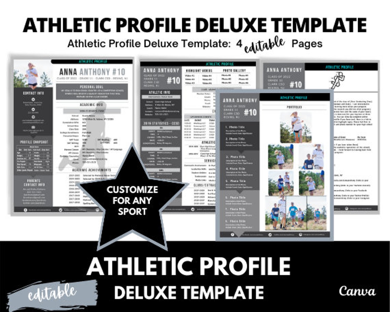 The 3 Pack - Editable Athletic Profile Templates | College Sports ...