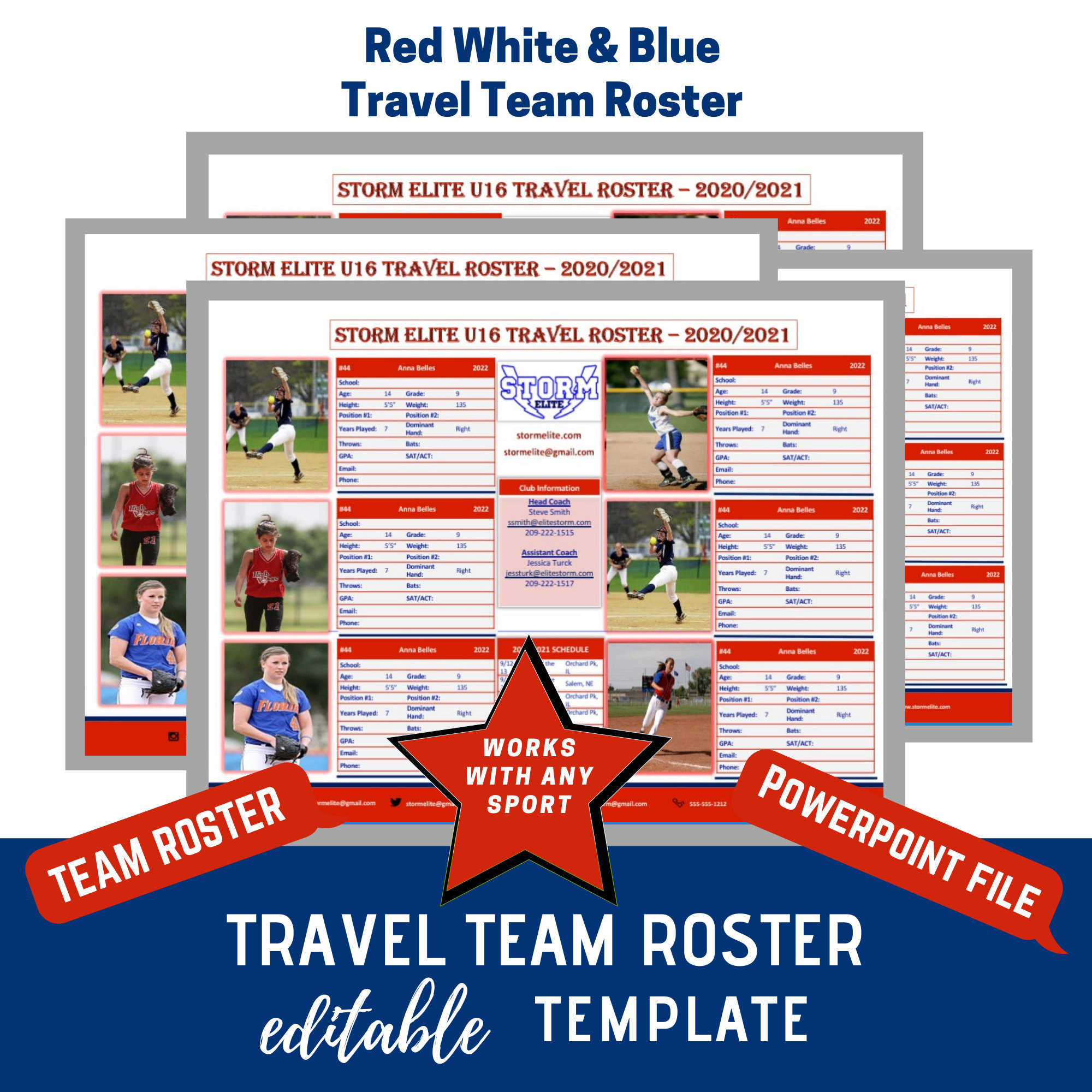 Travel Team Roster Template - Red White & Blue - Etsy
