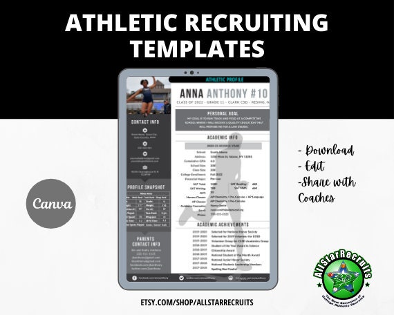 Track and Field Athletic Profile Deluxe Template Black Editable ...
