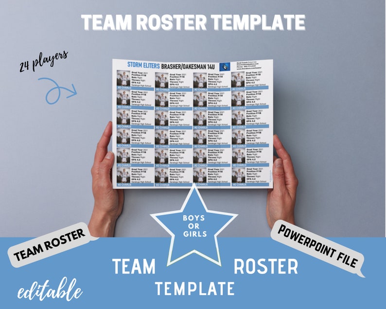 Travel Team Roster Template - Carolina Blue - 24 Players per Page ...
