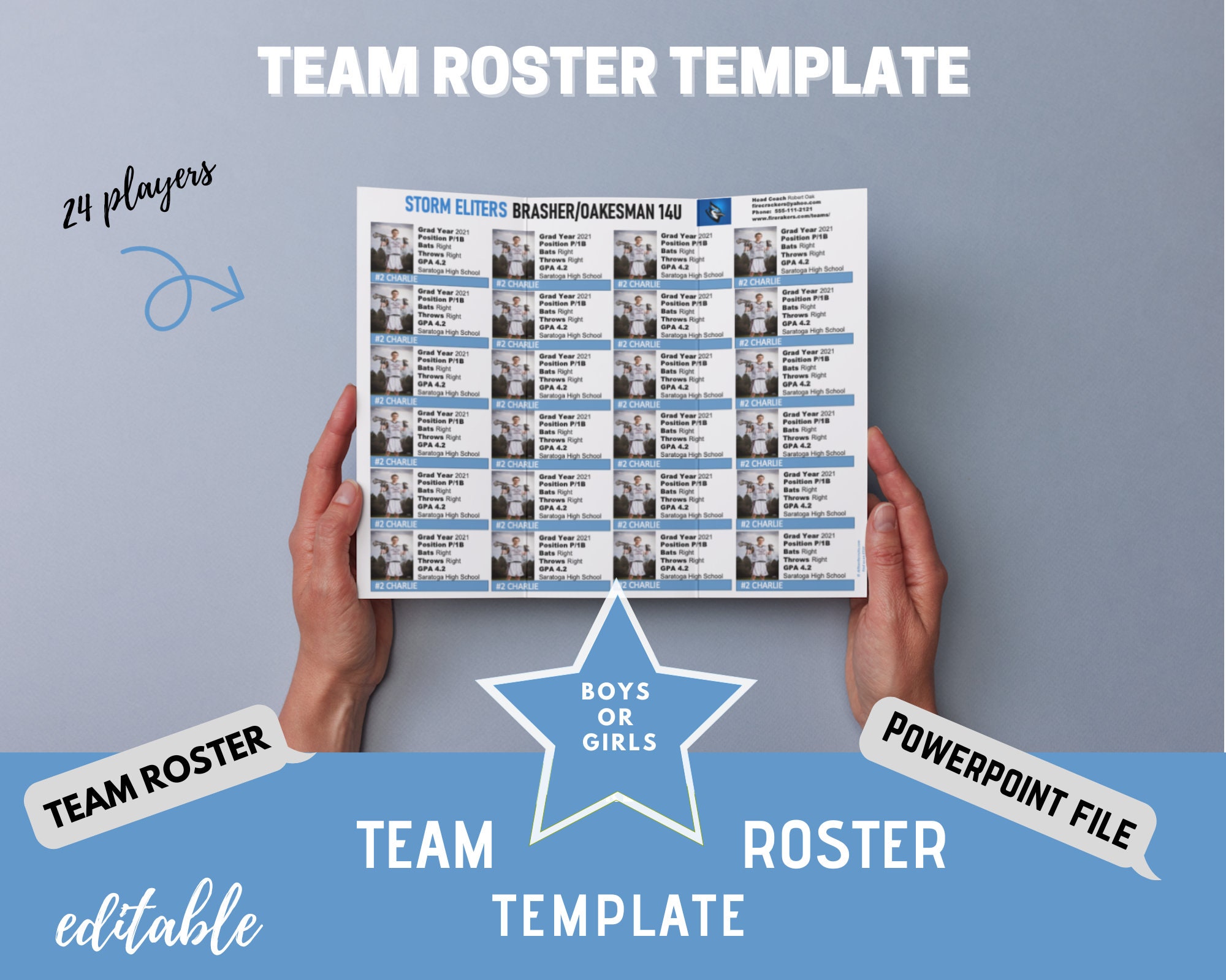 Travel Team Roster Template - Carolina Blue - 24 Players per Page ...