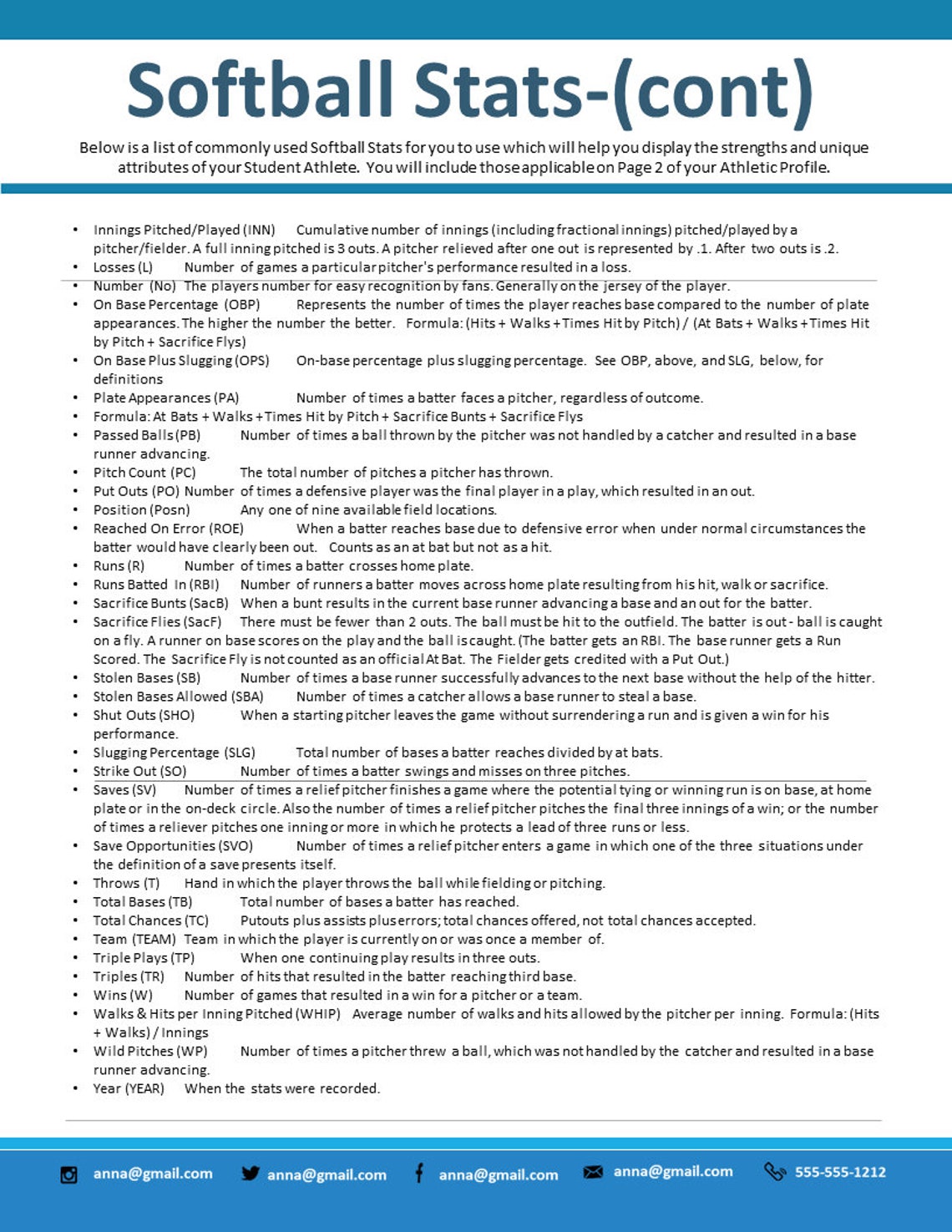 Softball - Athletic Profile Deluxe Template - Etsy