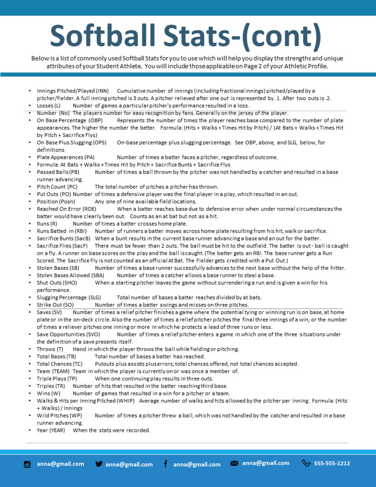 Softball - Athletic Profile Deluxe Template - Etsy