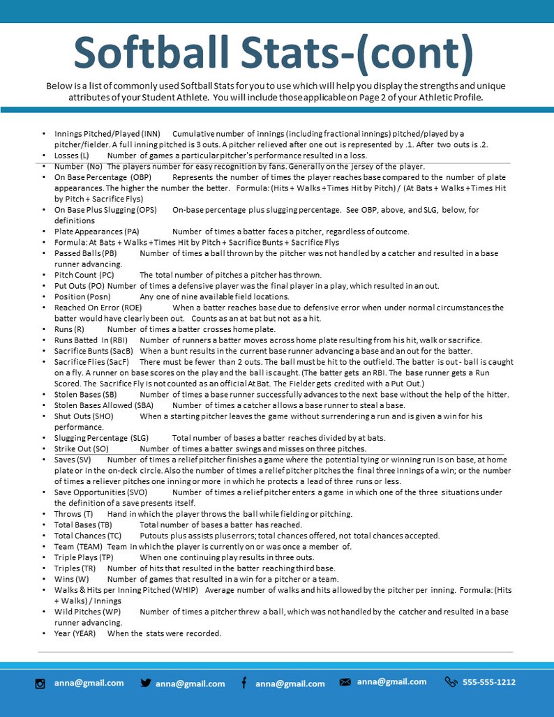 Softball - Athletic Profile Deluxe Template - Etsy