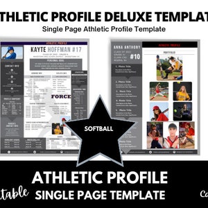 Softball Athletic Profile 1 Page Template Black Editable - Etsy