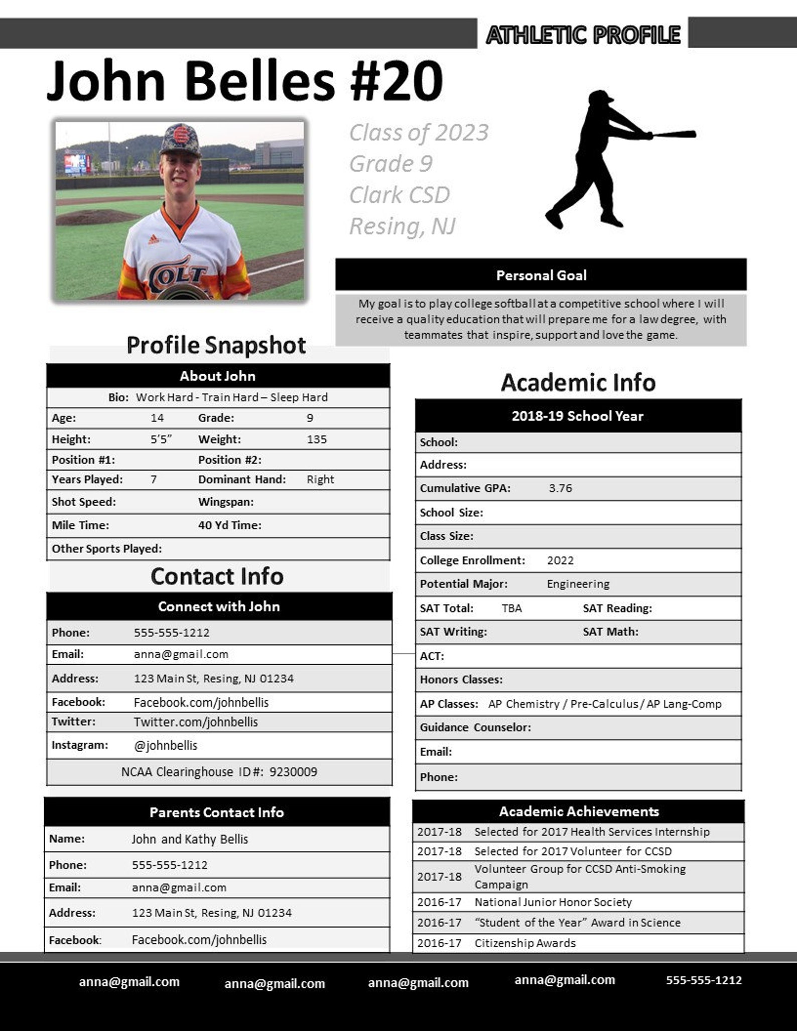 Baseball - Athletic Profile Deluxe Template - Black - Etsy