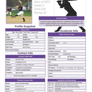 Softball - Athletic Profile Deluxe Template - Purple Gray & White - Etsy