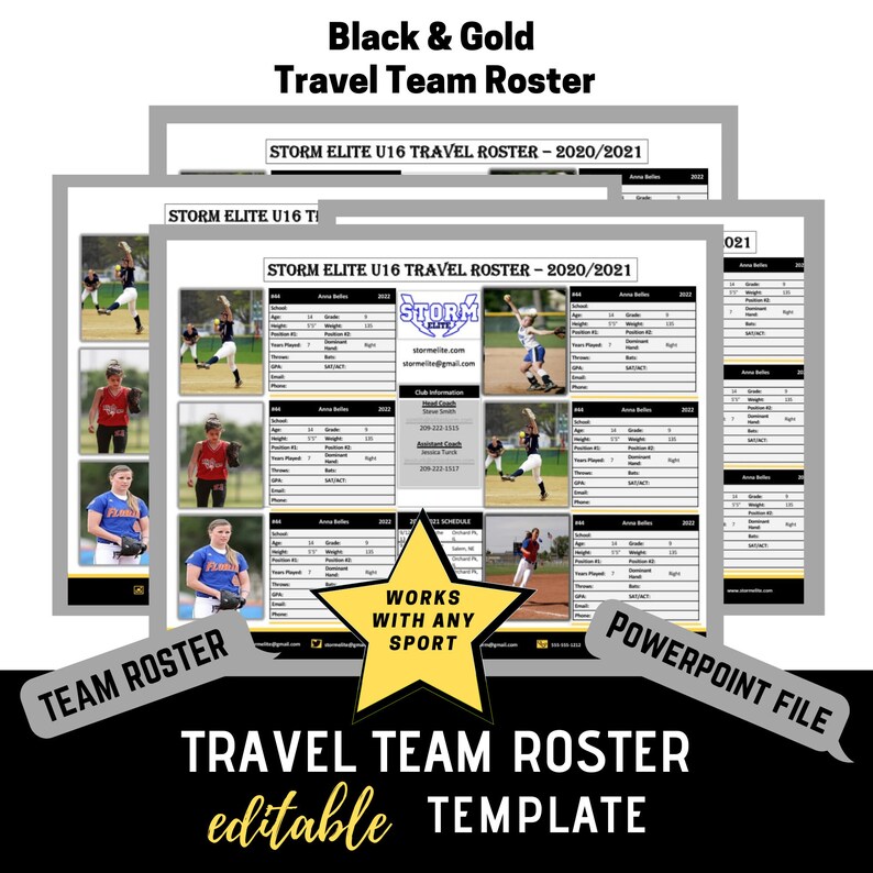 Travel Team Roster Template Black & Gold 6 Players per - Etsy Canada