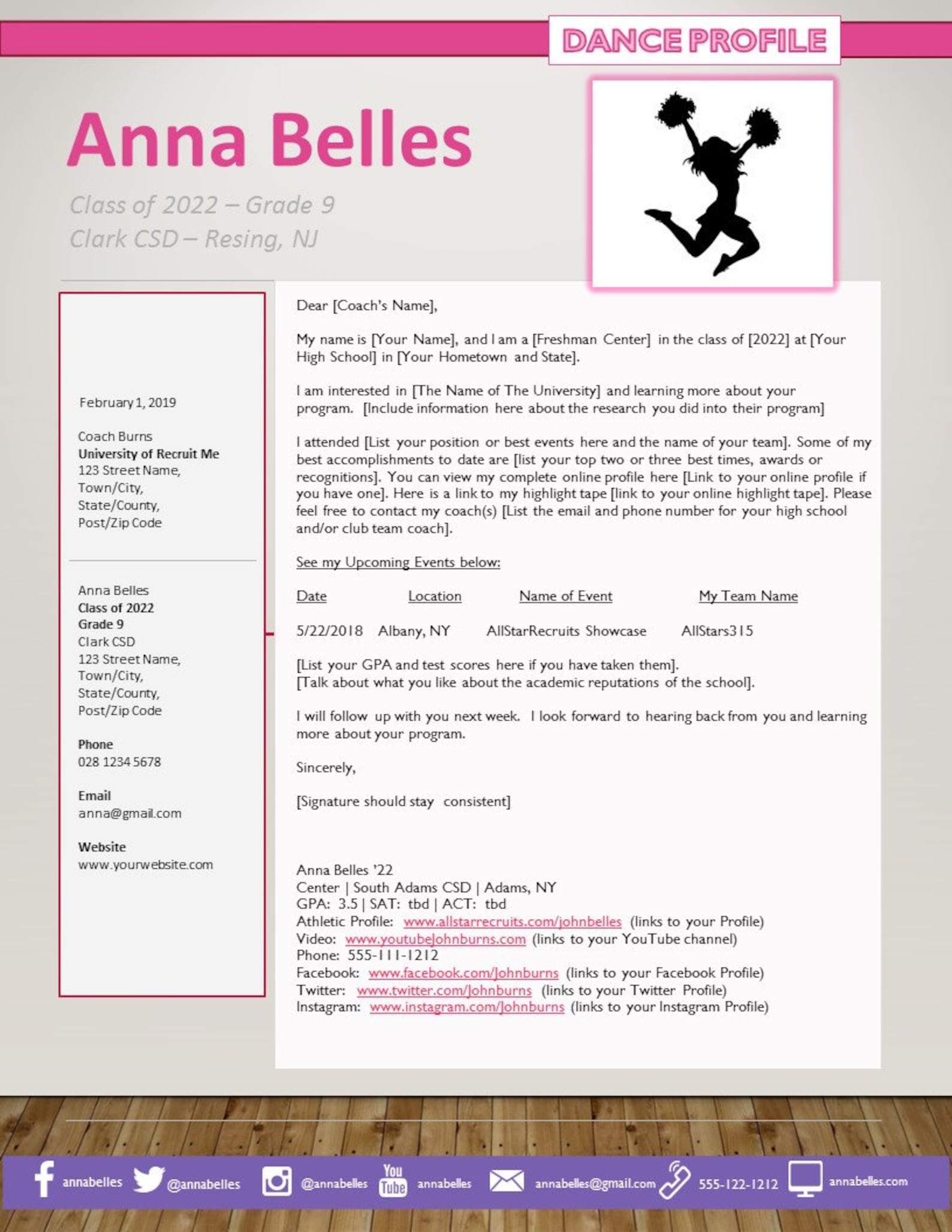 Cheer Profile Deluxe Template - Etsy