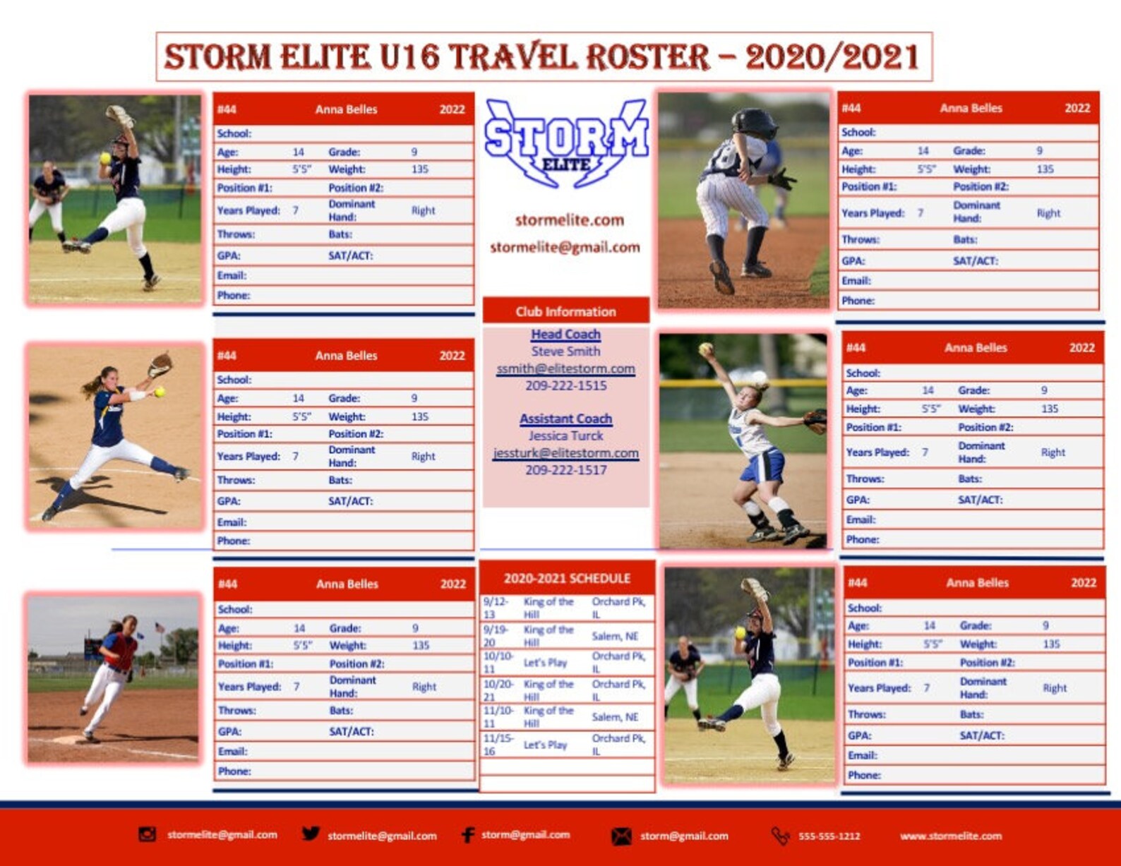 Travel Team Roster Template - Red White & Blue - Etsy