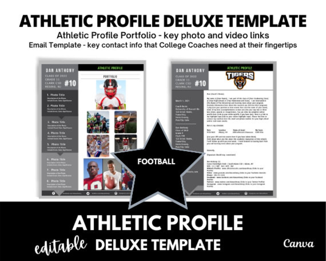 Football Athletic Profile Deluxe Template Black Editable Athletic ...