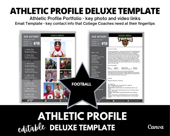 Football - Athletic Profile Deluxe Template - Black | Editable Athletic ...