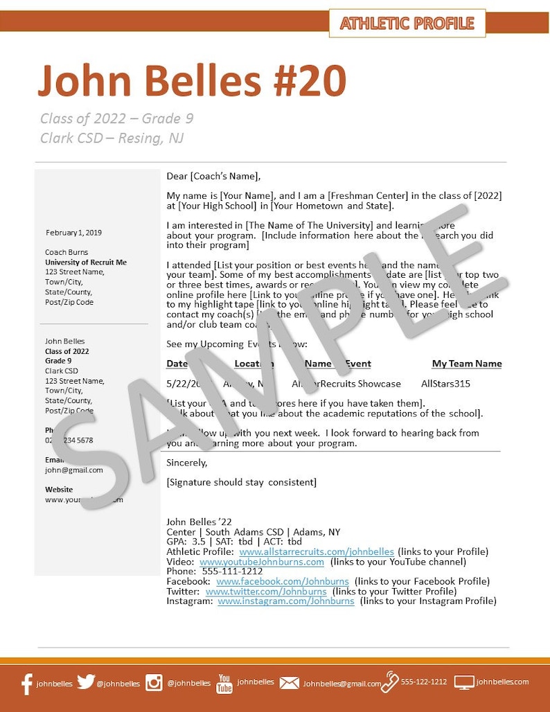 Football - Athletic Profile Deluxe Template - Etsy