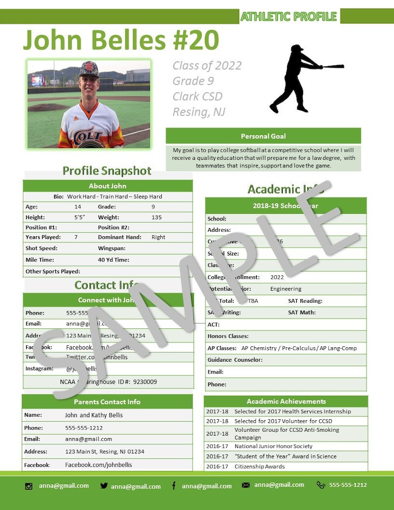 Baseball - Athletic Profile Deluxe Template - Etsy
