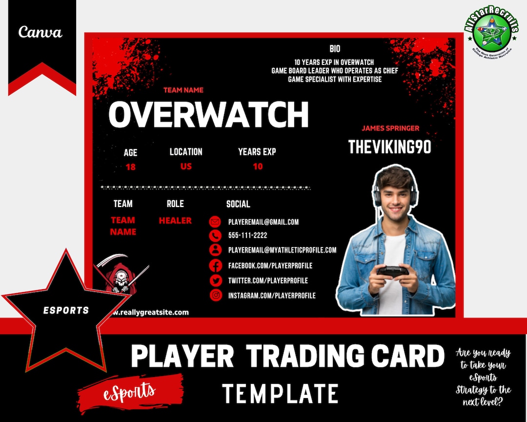Player Card - Esports Player Card Template - Black & Red - Any Color ...