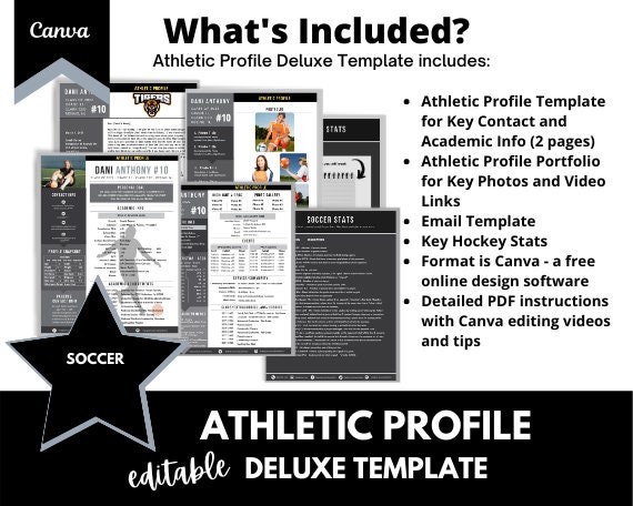 Soccer Athletic Profile Deluxe Template Black Editable Athletic Profile ...