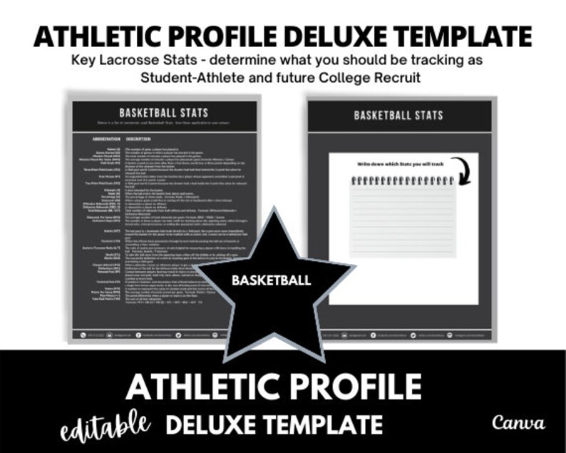 Basketball Athletic Profile Deluxe Template Black Editable Athletic ...