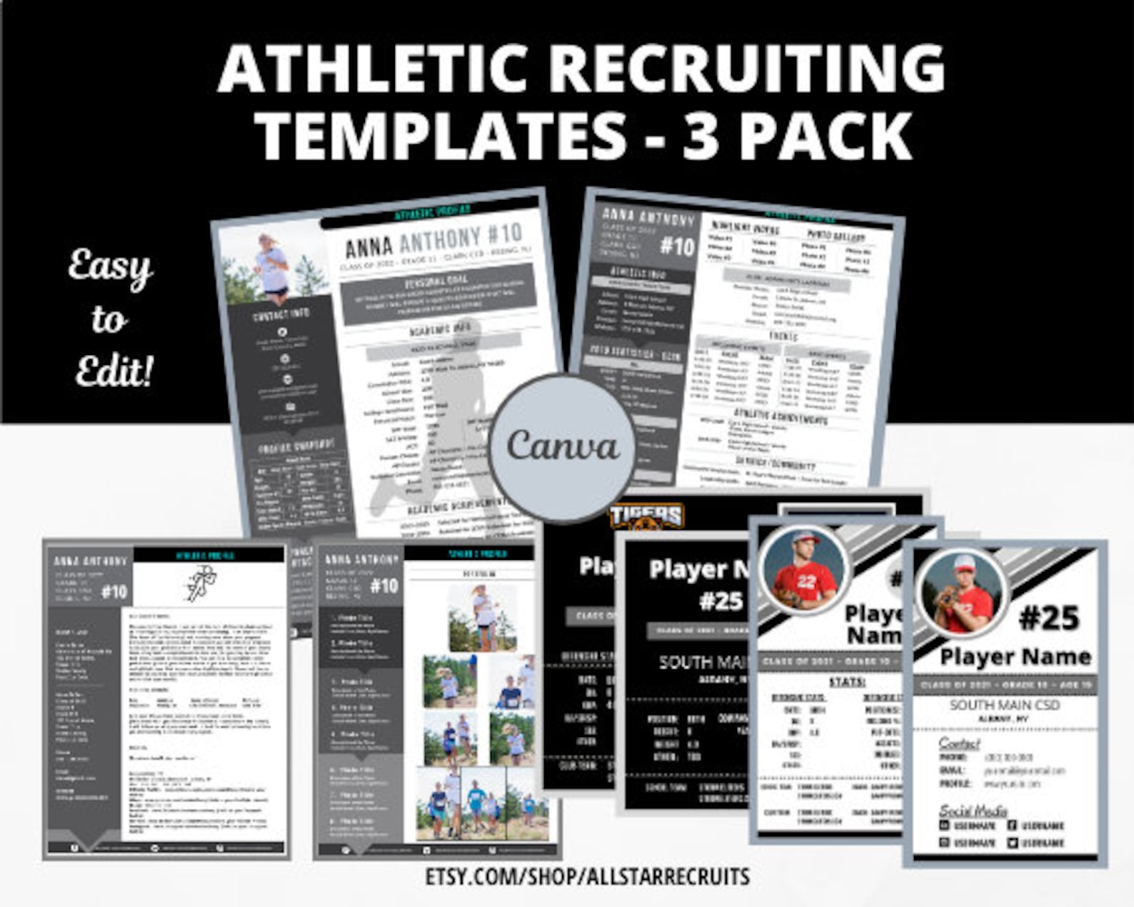 The 3 Pack - Editable Athletic Profile Templates | College Sports ...