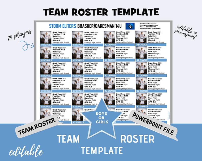 Travel Team Roster Template - Carolina Blue - 24 Players per Page ...