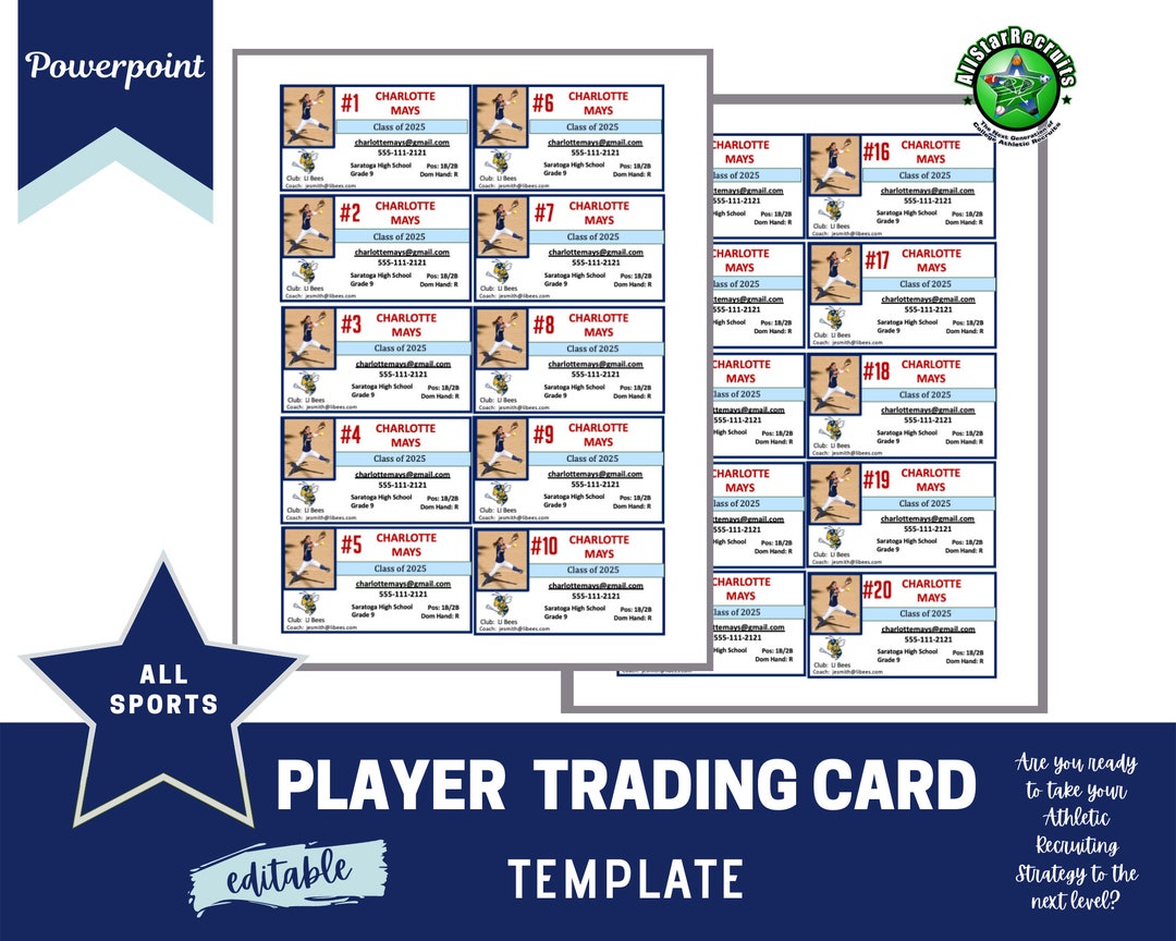 Player Trading Card Template - Navy & Red - Any Sport - 2" X 3.3 ...